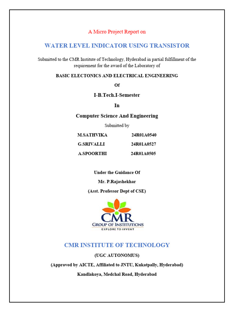 Water Level Indicator Project Report | PDF | Bipolar Junction ...