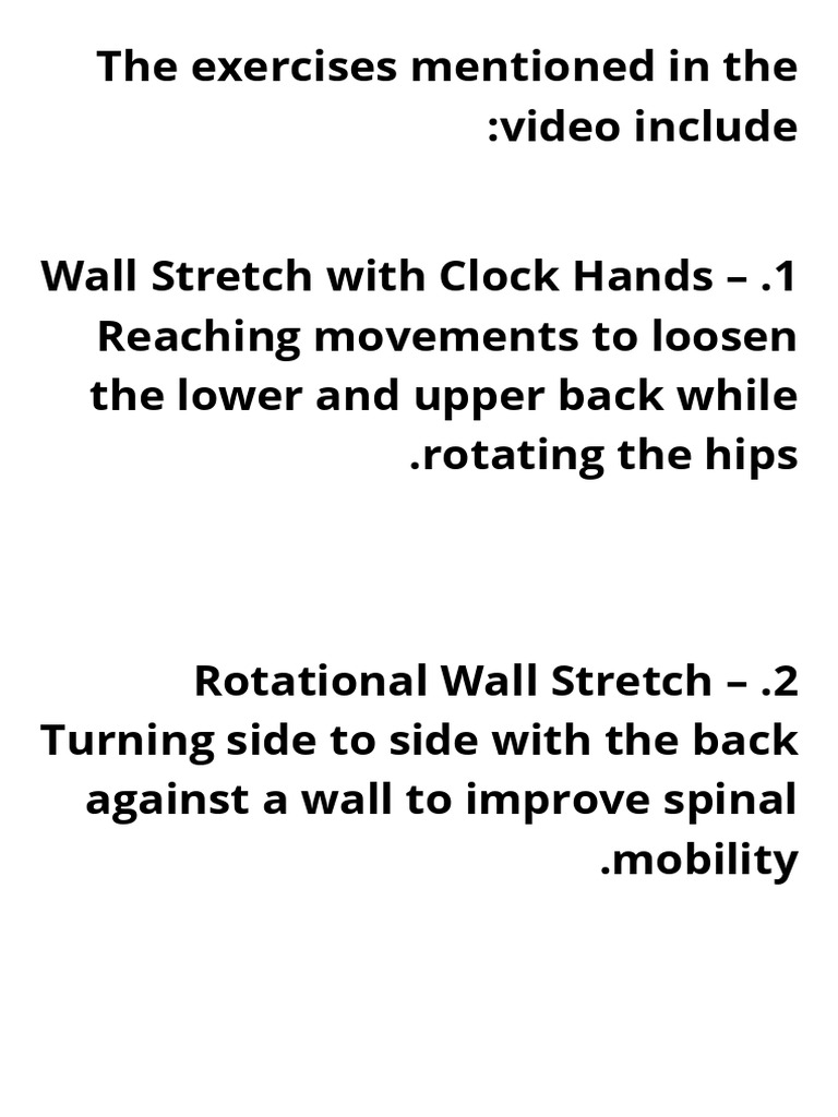 The Exercises Mentioned in The Video Include | PDF