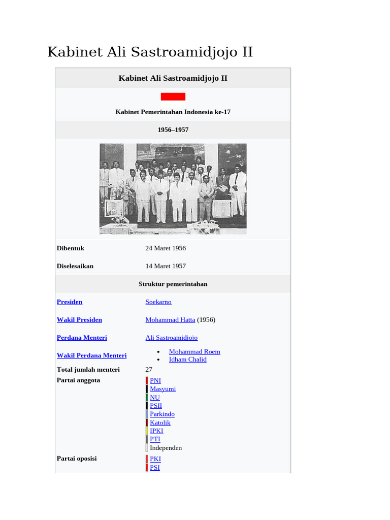 Kabinet Ali Sastroamidjojo II (1956-1957) | PDF