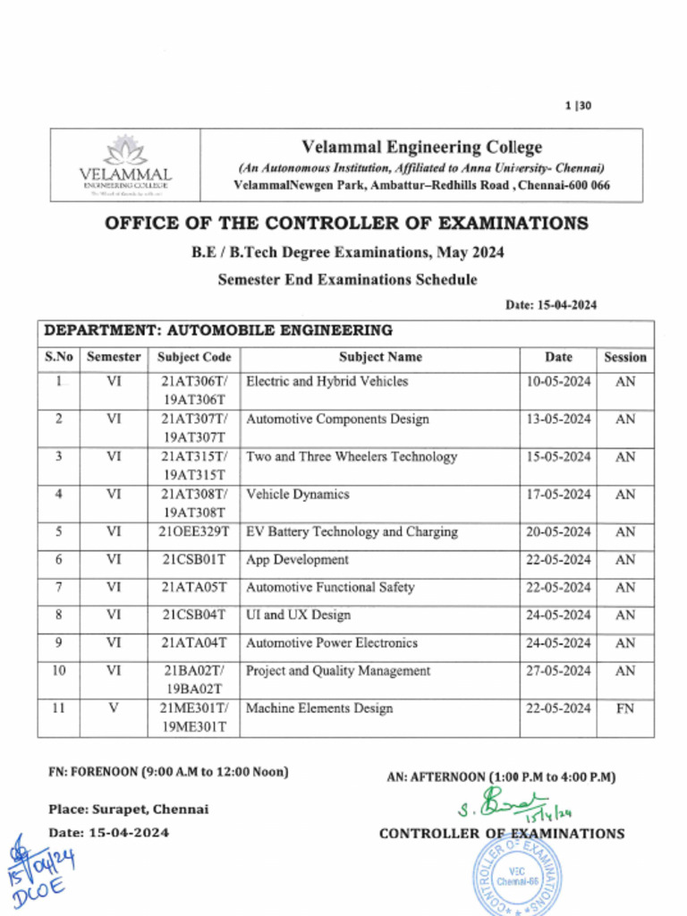 SEE-MAY-2024 - R2019 - B E - B Tech (Except-8th-Sem (Regular) ) | PDF