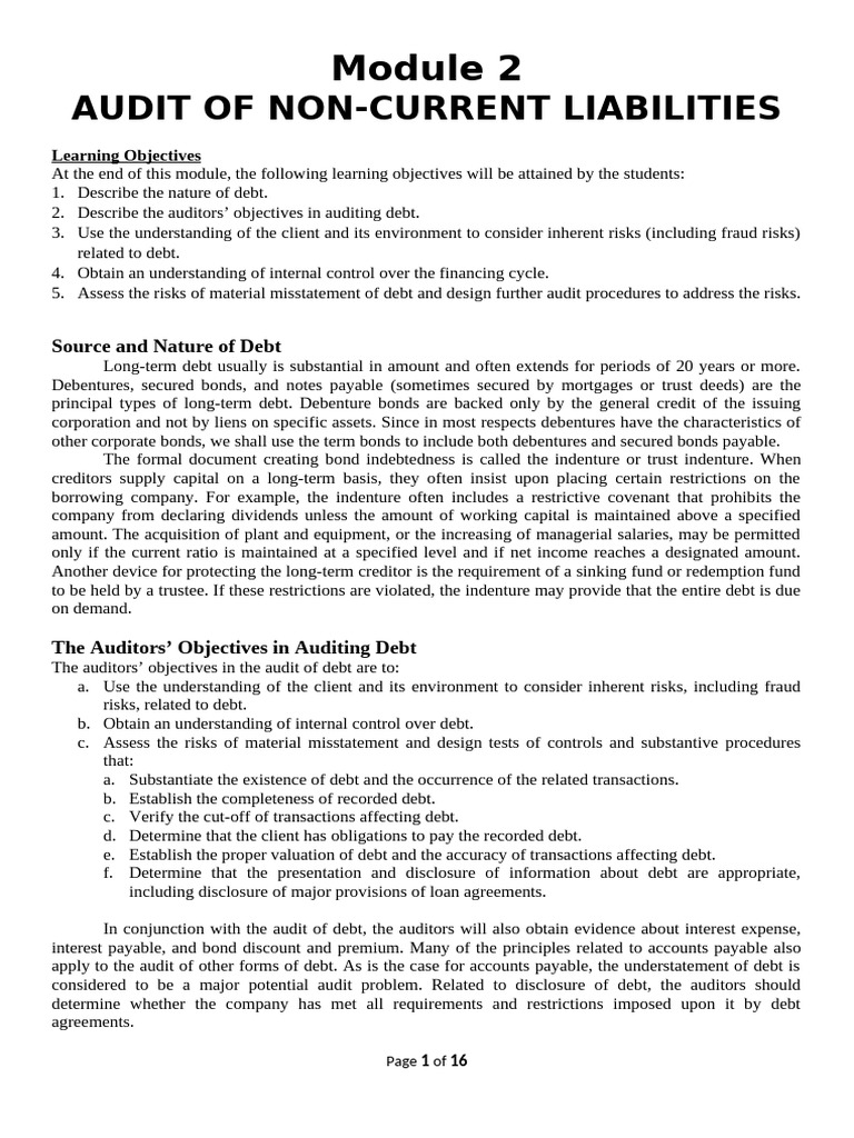 Module 2 - Audit of Non-Current Liabilities With Ans | PDF | Audit | Bonds (Finance)
