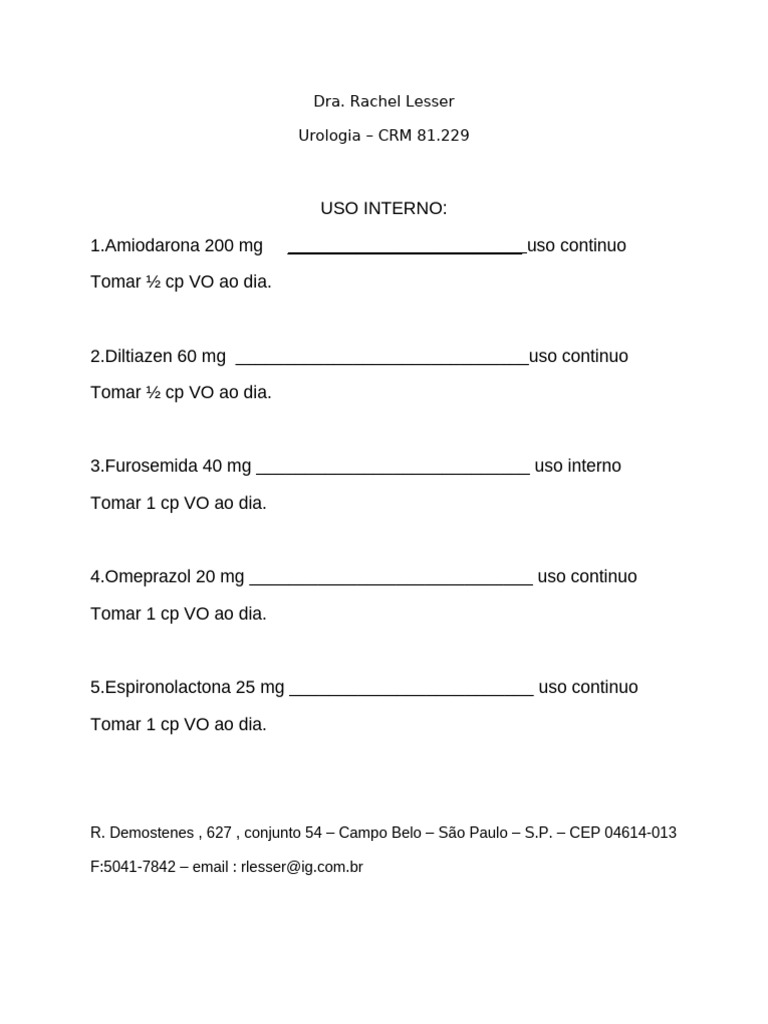 Dra. Rachel Lesser Urologia - CRM 81.229 | PDF