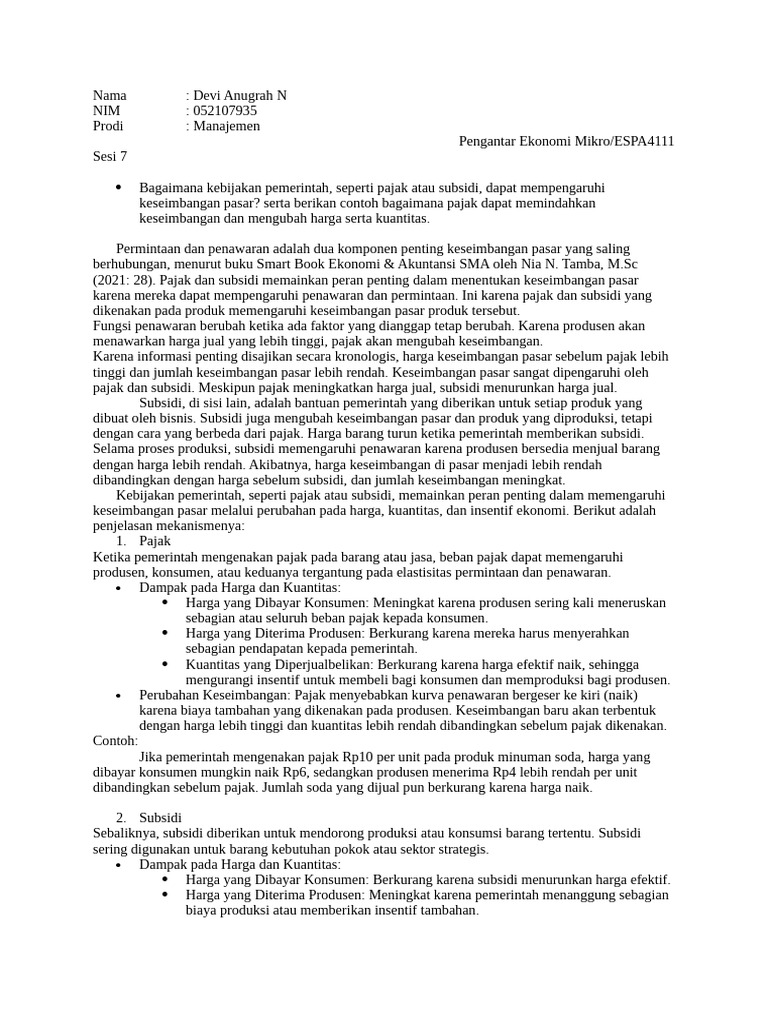Pengantar Ekonomi Mikro Diskusi 7 | PDF