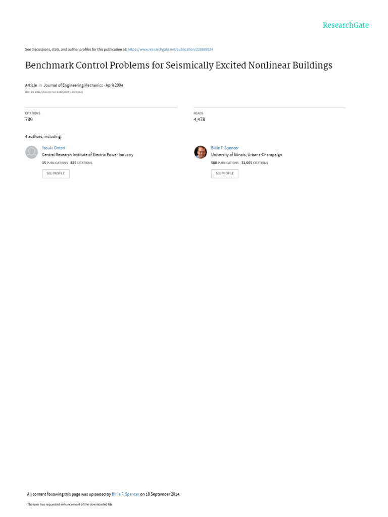 Benchmark Control Problems For Seismically Excited | PDF | Stiffness | Beam (Structure)