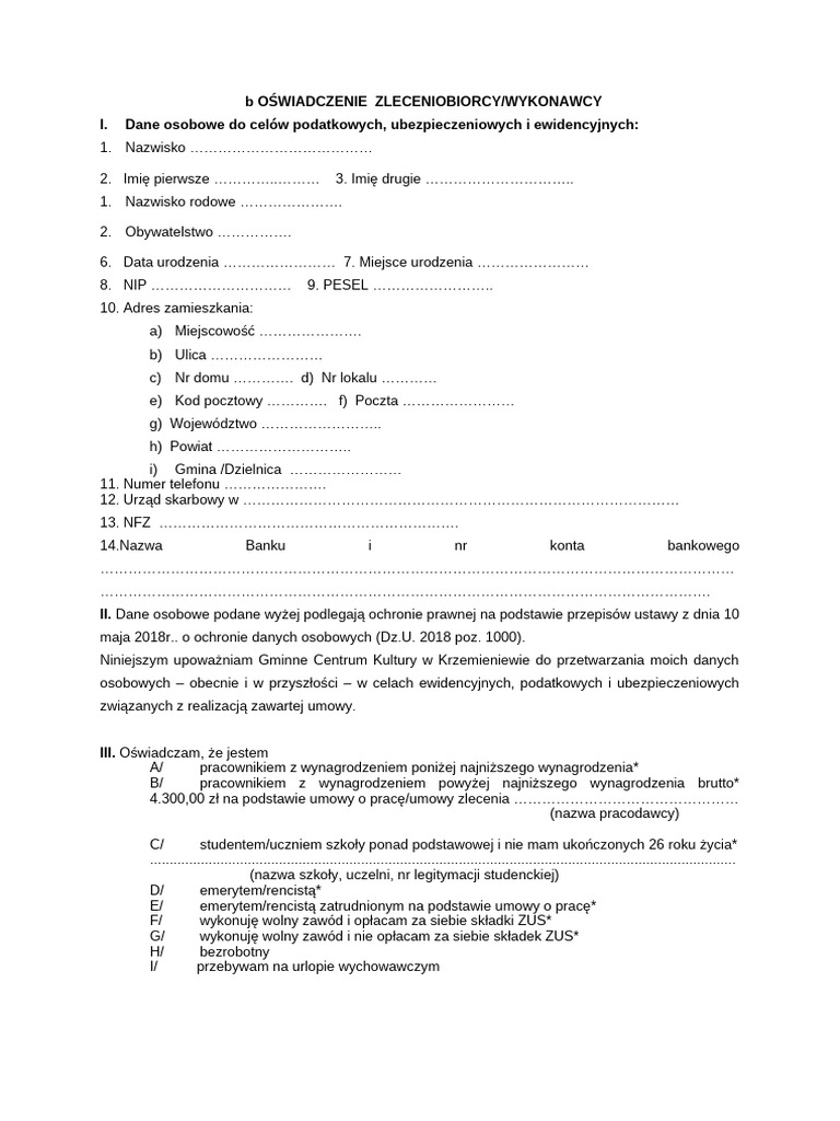 Kwestionariusz Osobowy Do Umowy Zlecenia | PDF