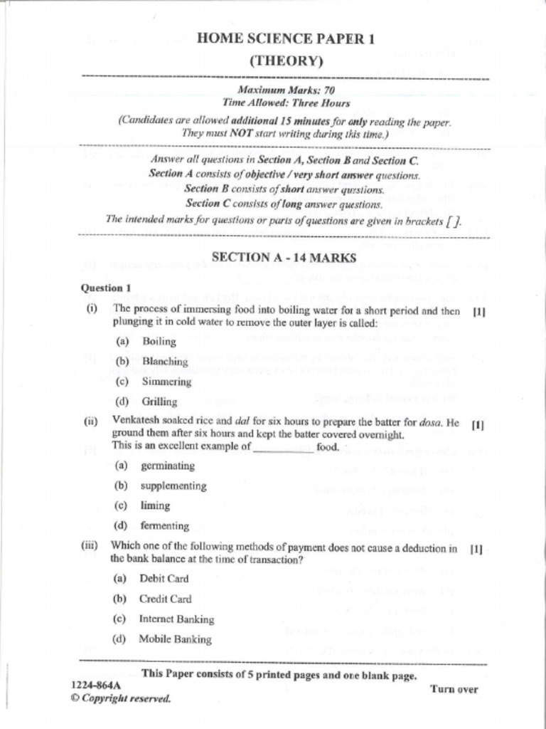864a - Home Science Paper 1 | PDF