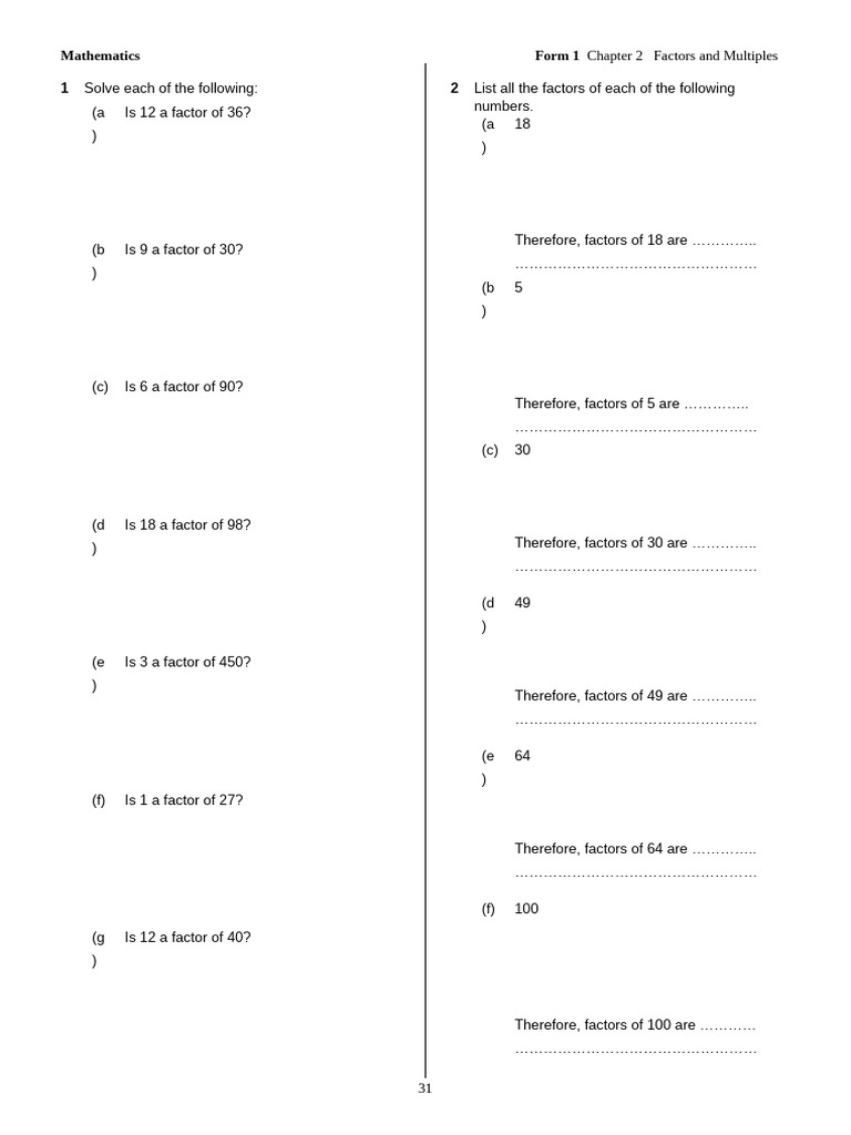 Factors and Multiples | PDF | Number Theory | Arithmetic