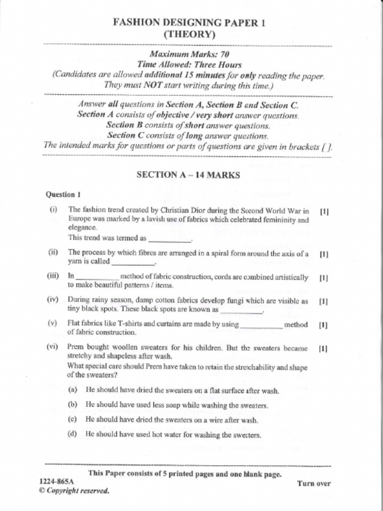 865A - FASHION DESIGNING PAPER 1 | PDF