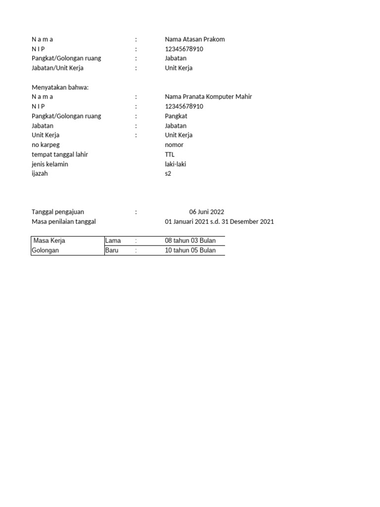 Contoh DUPAK Prakom Mahir | PDF