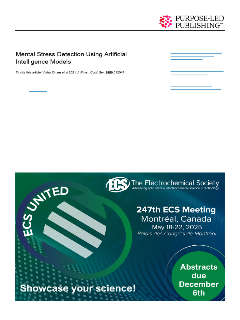 Mental Stress Detection Using Artificial Intelligence Models Pdf