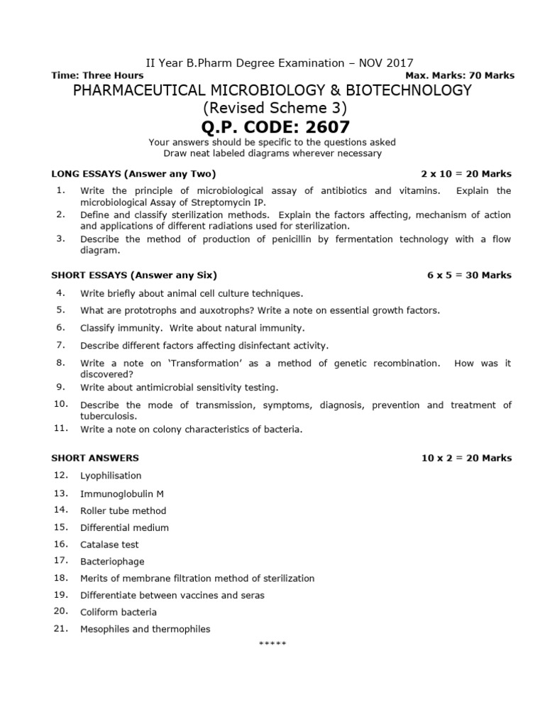 B.Pharm Exam: Microbiology & Biotechnology | PDF