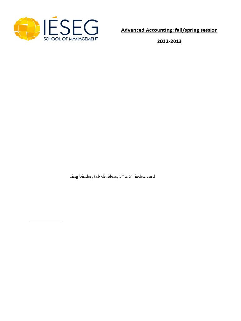 Advanced Financial Accounting Syllabus | PDF | Homework | Financial ...