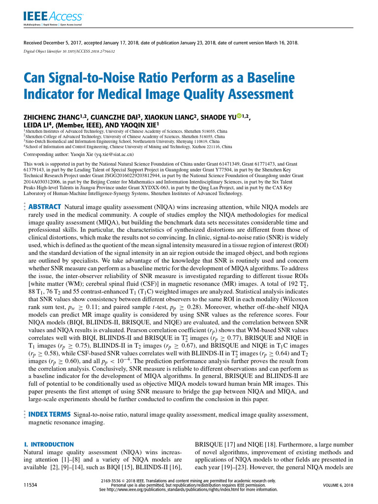 Can Signal-to-Noise Ratio Perform As A Baseline Indicator For Medical ...