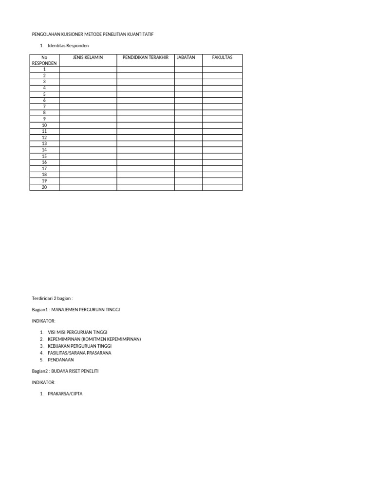 Pengolahan Kuisioner Penelitian Kuantitatif | PDF