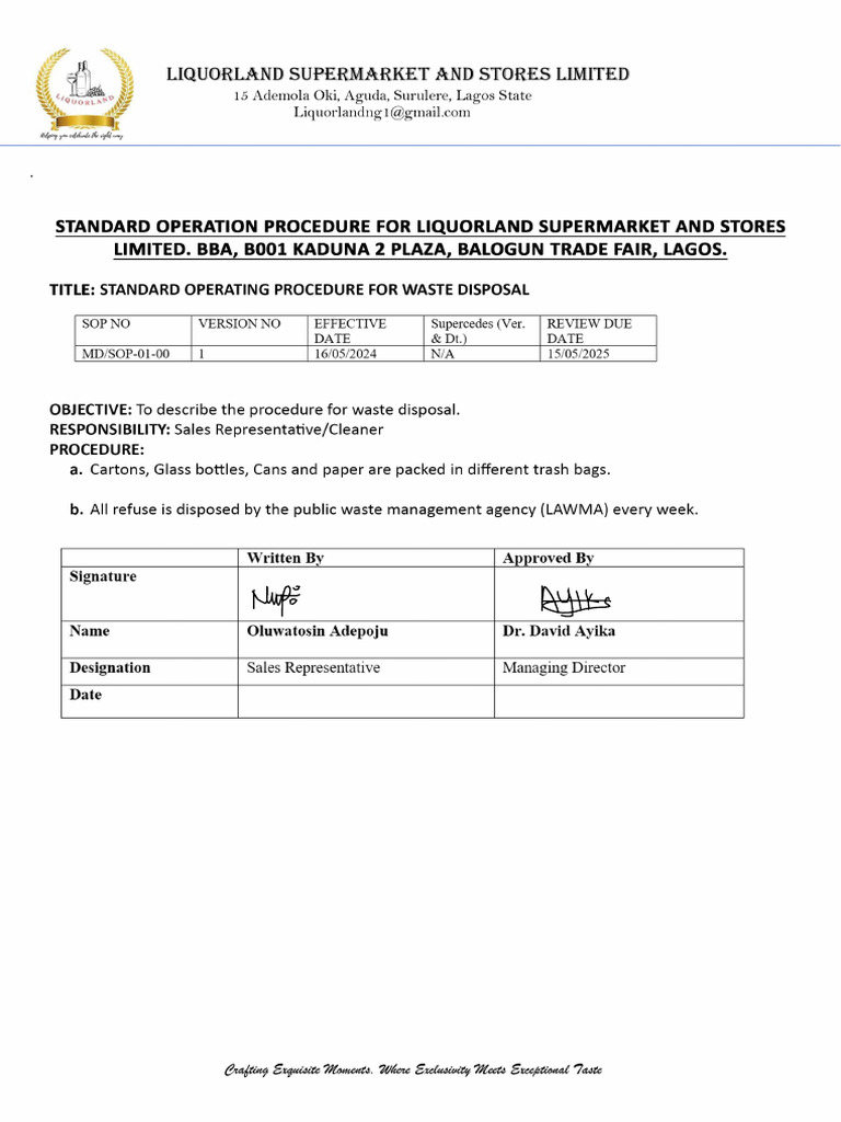 SOP For Waste Disposal, Tradefair-Compressed | PDF