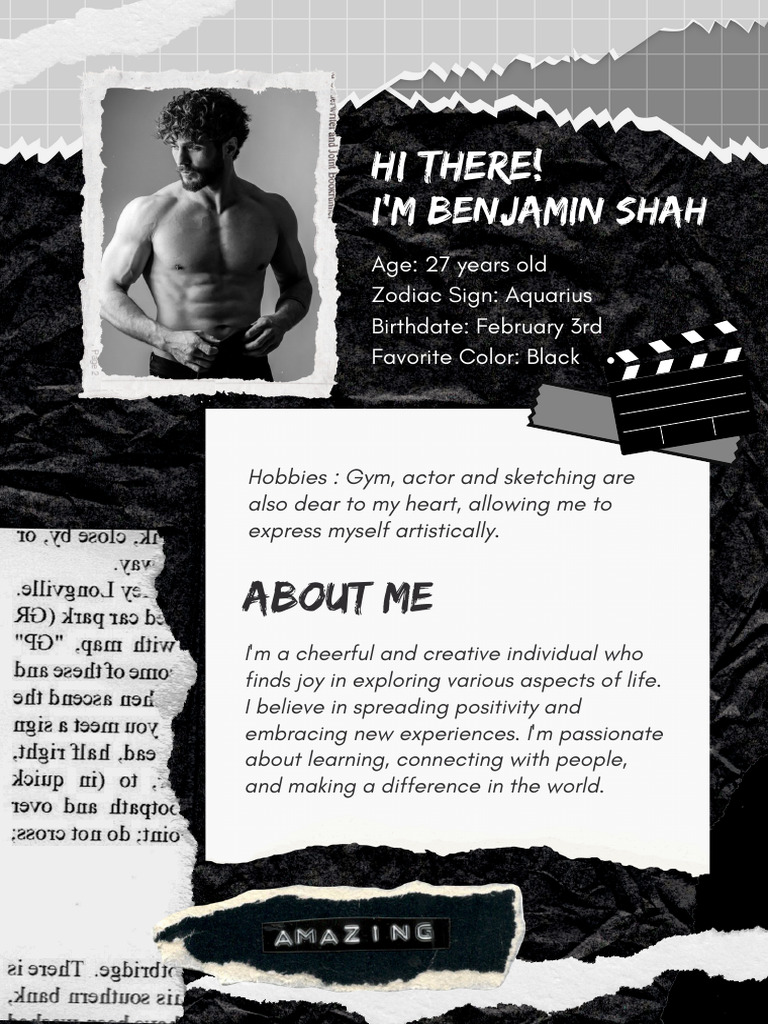 Black and White Creative Scrapbook Personal Profile Poster | PDF