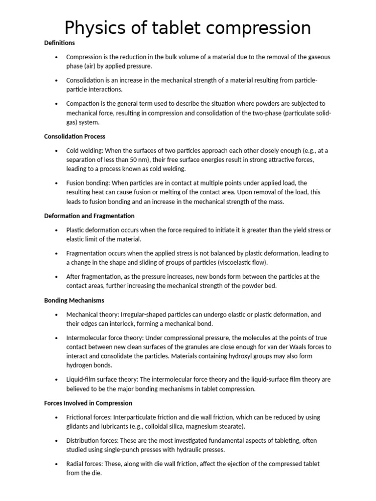 Understanding Tablet Compression Physics | PDF | Force | Tablet (Pharmacy)