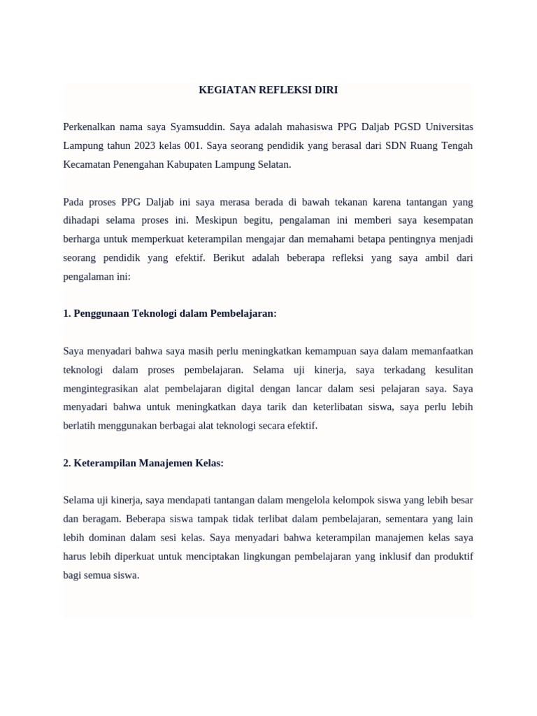 Refleksi dan Rencana Pendidik PPG | PDF