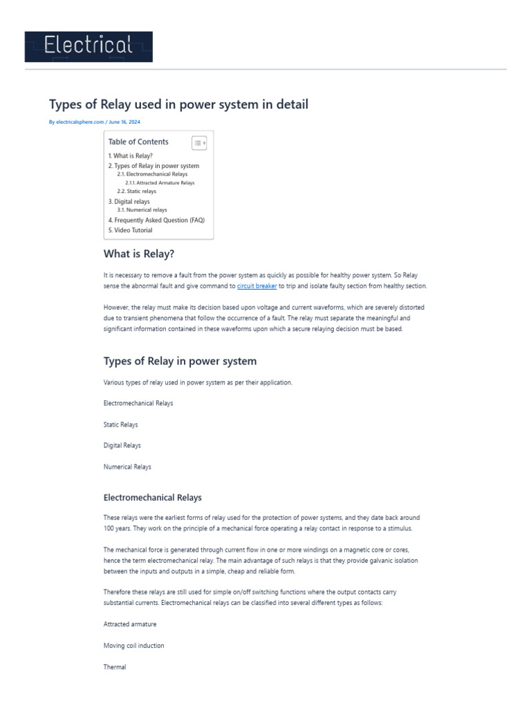 Types of Relays in Power Systems | PDF | Relay | Electrical Substation