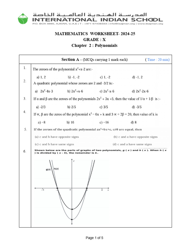 G10 WS CH2 Polynomials 2024 25 | PDF