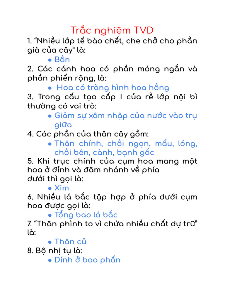 Trắc Nghiệm TVD | PDF