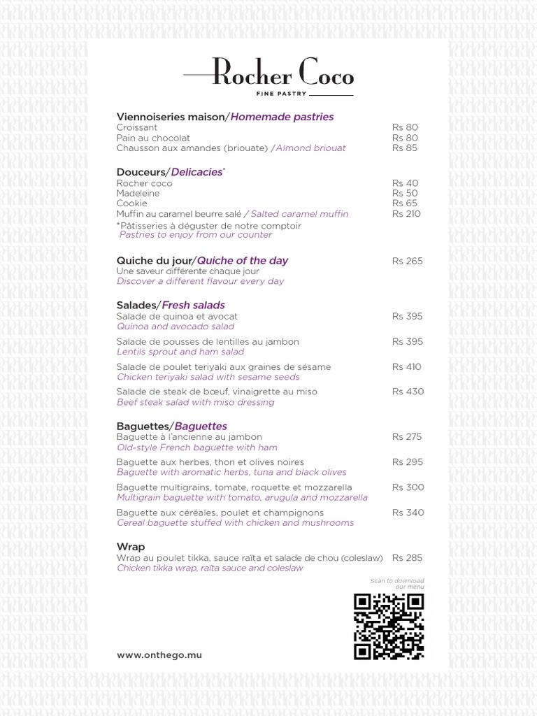 Menu Rocher Coco et Pâtisseries | PDF
