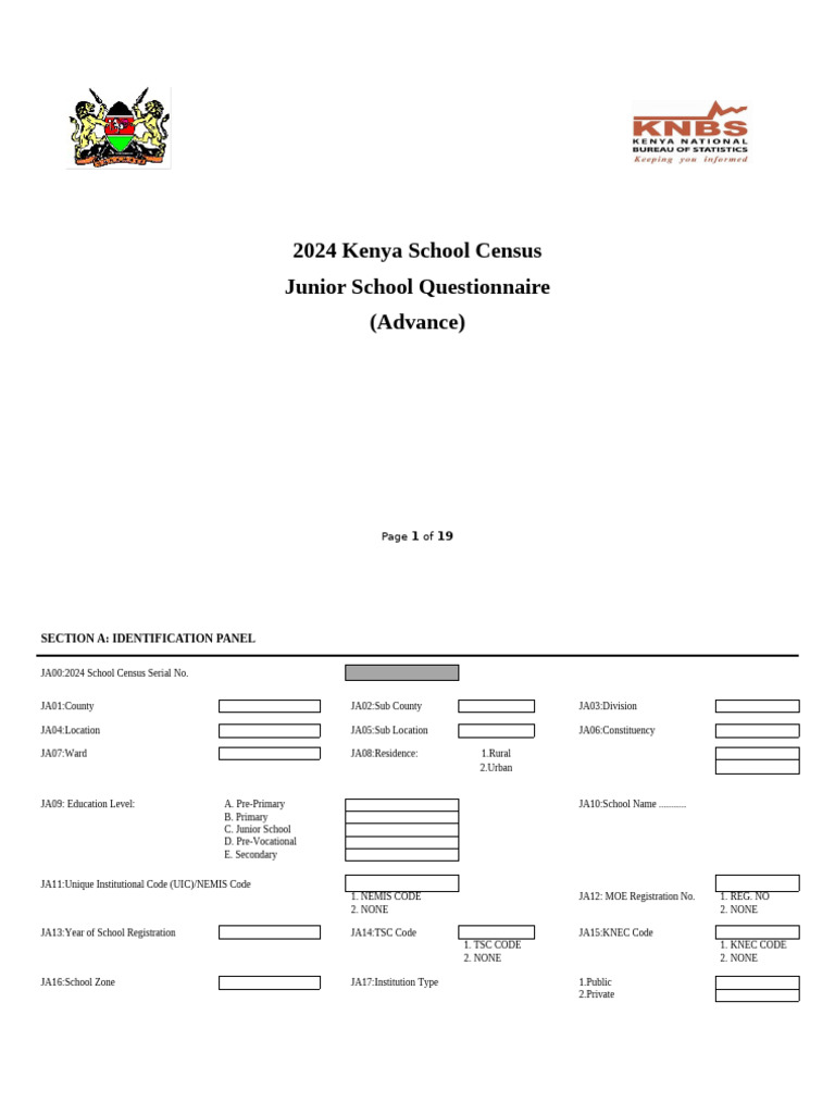 4 2024 School Census ADVANCE Junior Questionnaire FINAL | PDF ...