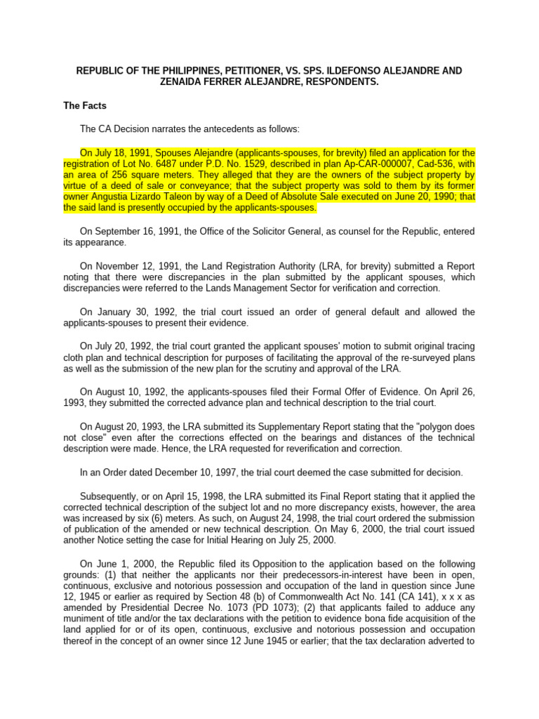 25.republic Vs Alejandre | PDF | Property | Adverse Possession