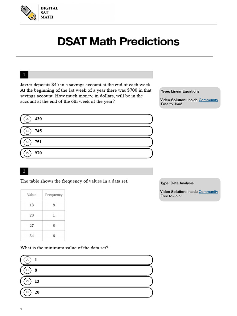 August-Predictions DSAT HACKERS | PDF | Triangle | Function (Mathematics)