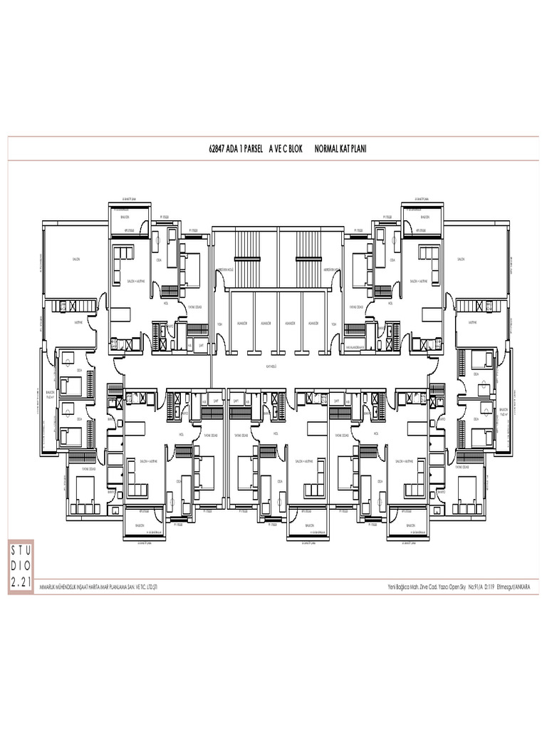 Ada 1 Parsel A Ve C Blok Normal Kat Plani: STU DIO 2 - 2 1 | PDF