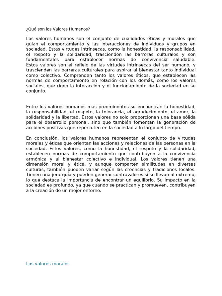 Qué Son Los Valores Humanos | PDF | Sociedad | Tolerancia