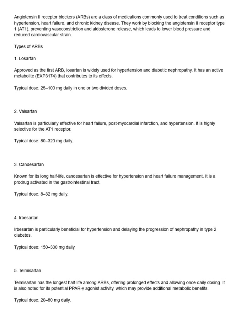 Angiotensin II Receptor Blockers (ARBs) | PDF | Hypertension | Clinical ...
