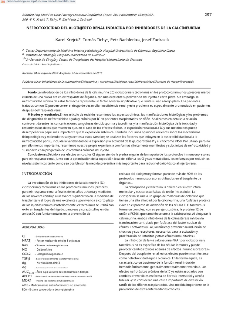 Nefrotoxicidad en Trasplante Renal por IC | PDF | Transplante de organo ...