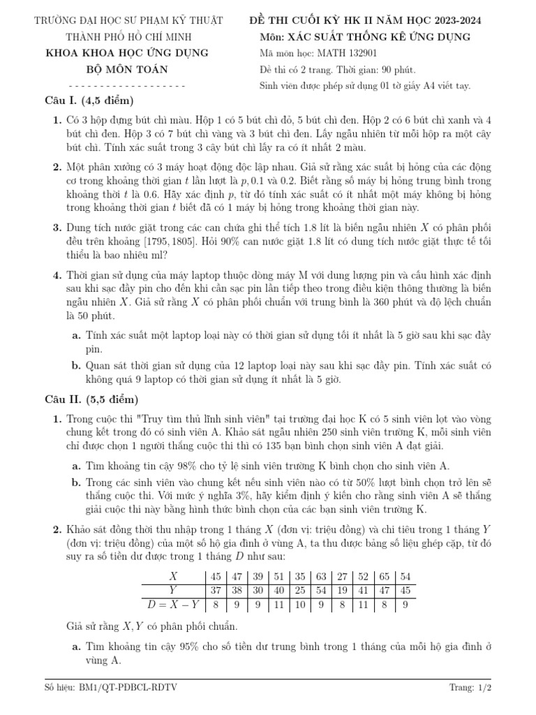 Đề Thi Xstk Đến 2024 | PDF