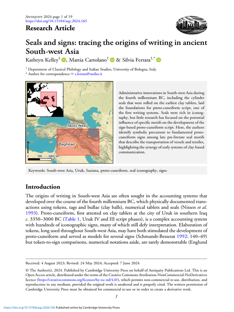 Seals and Signs Tracing The Origins of Writing in Ancient South West ...