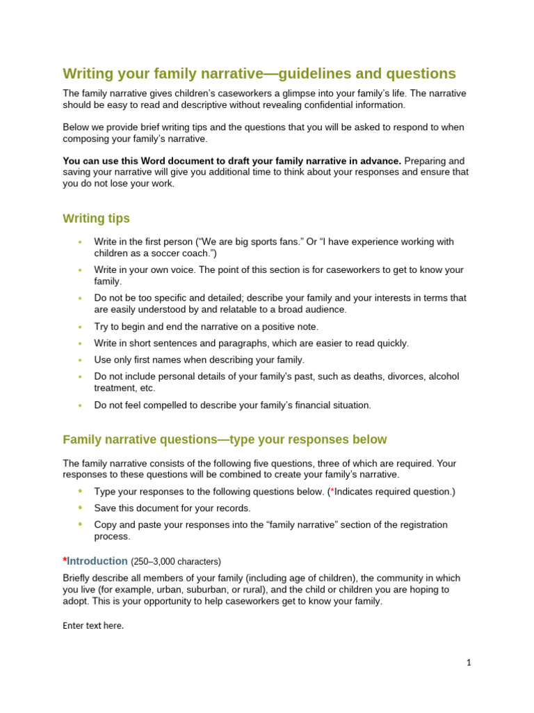 Narrative Guidelines Questions | PDF | Narrative