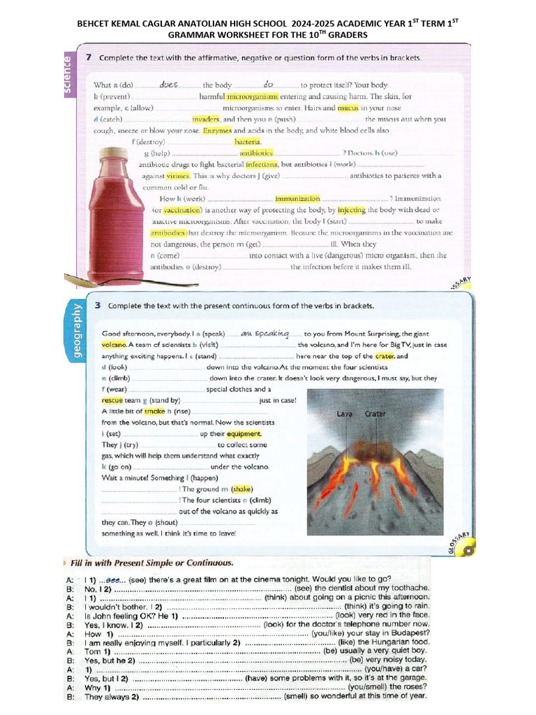 Present Tenses Practice Sheet | PDF