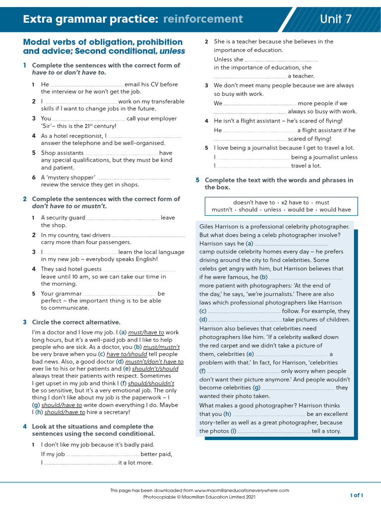 B1 U7 Extra Grammar Practice Reinforcement | PDF | Syntax | Grammar