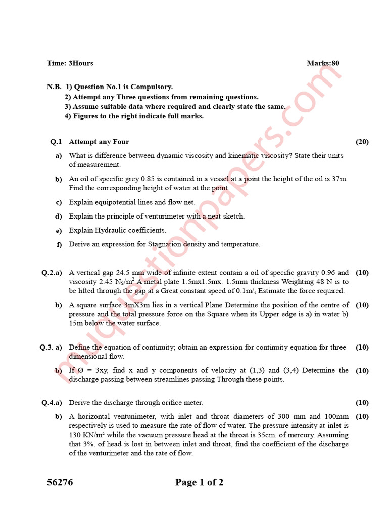 Be Civil Engineering Semester 3 2024 May Fluid Mechanics Irev 2019 C ...