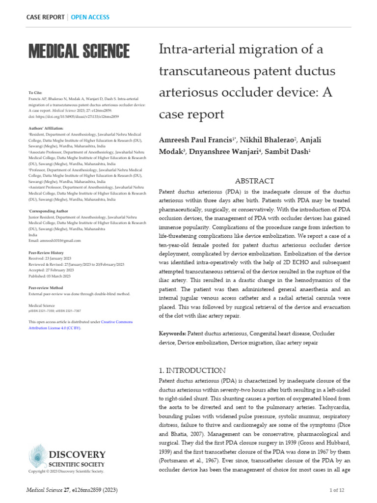 Intra-Arterial Migration of A PDA | PDF | Blood Pressure ...