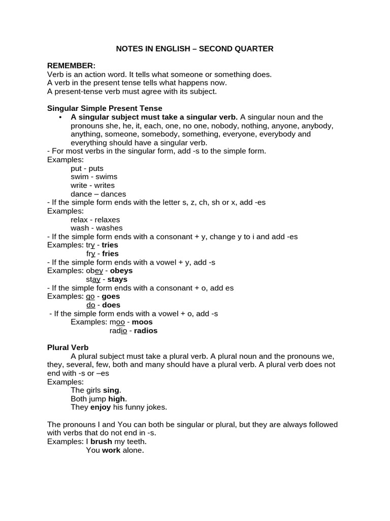 Second Quarter Notes in English | PDF | Plural | Grammatical Number