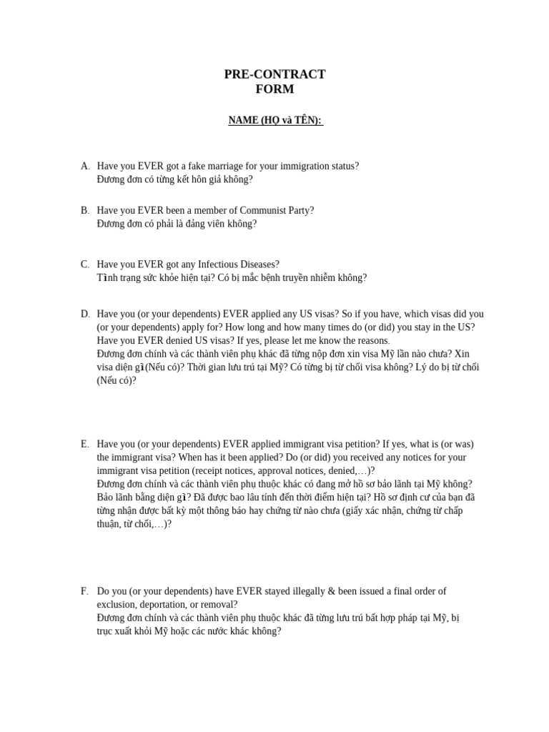 Precontract Form | PDF