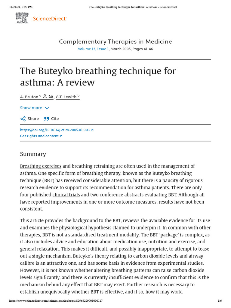 The Buteyko Breathing Technique For Asthma - A Review - ScienceDirect | PDF | Asthma | Clinical ...