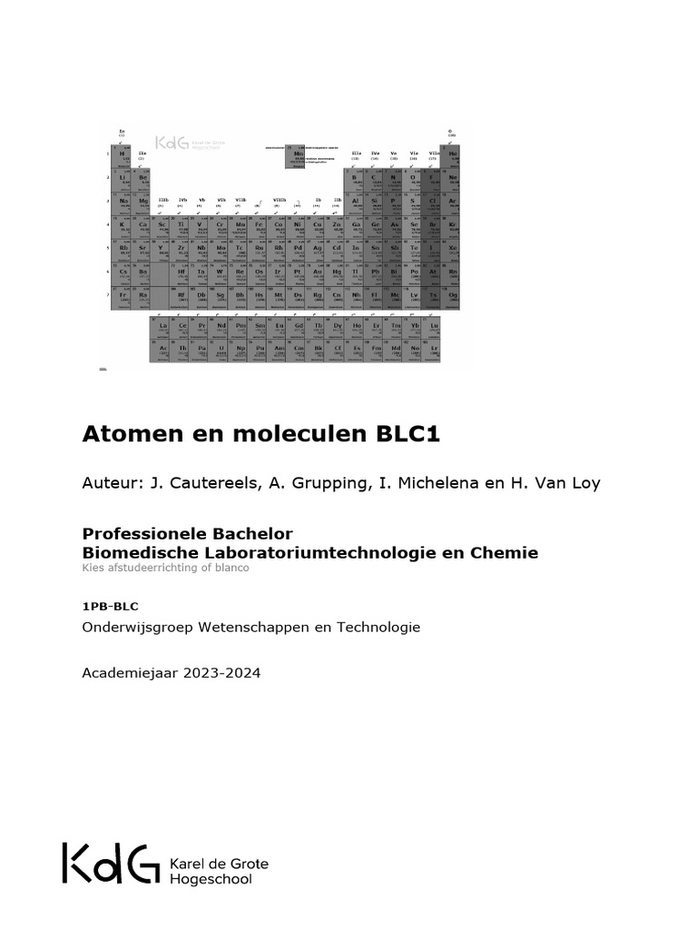 Algemene Chemie BLC1 - Atomen en Moleculen BLC1 - 2023-2024 | PDF