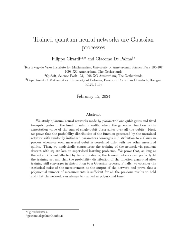 Trained Quantum Neural Networks Are Gaussian Processes: Filippo Girardi and Giacomo de Palma ...