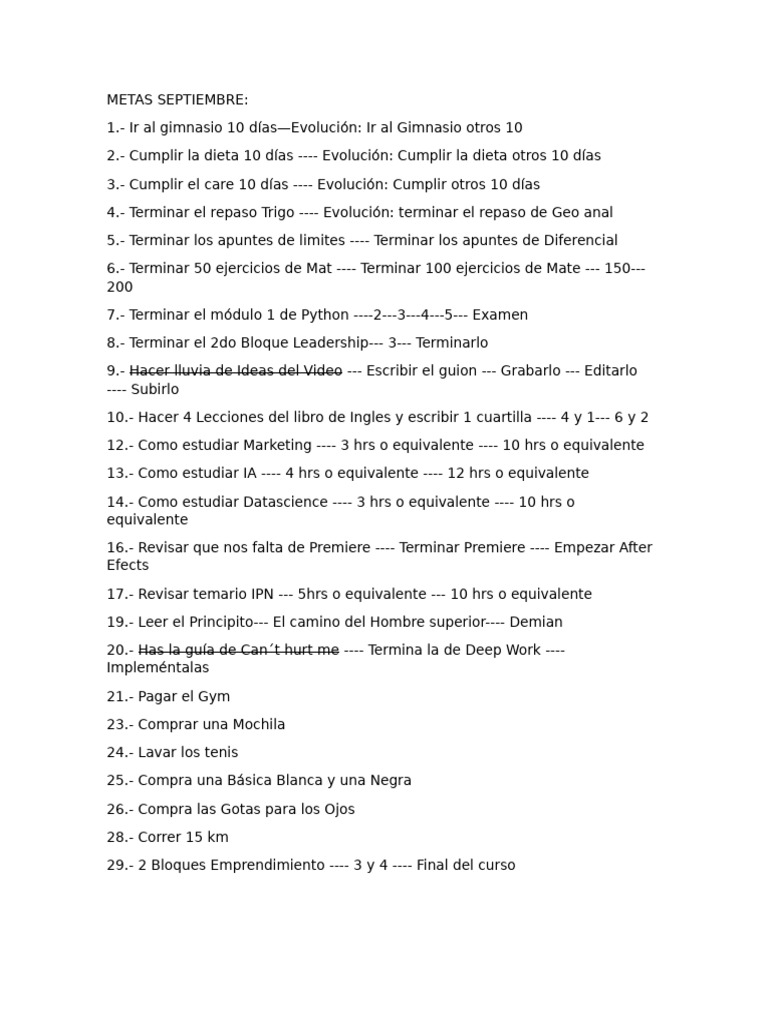 METAS SEPTIEMBRE | PDF