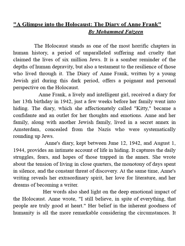 A Glimpse Into The Holocaust - The Diary of Anne Frank | PDF | The ...
