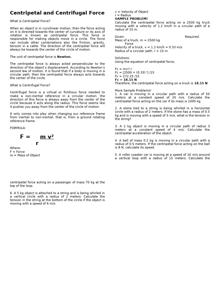 Centripetal and Centrifugal Force | PDF | Force | Spacetime