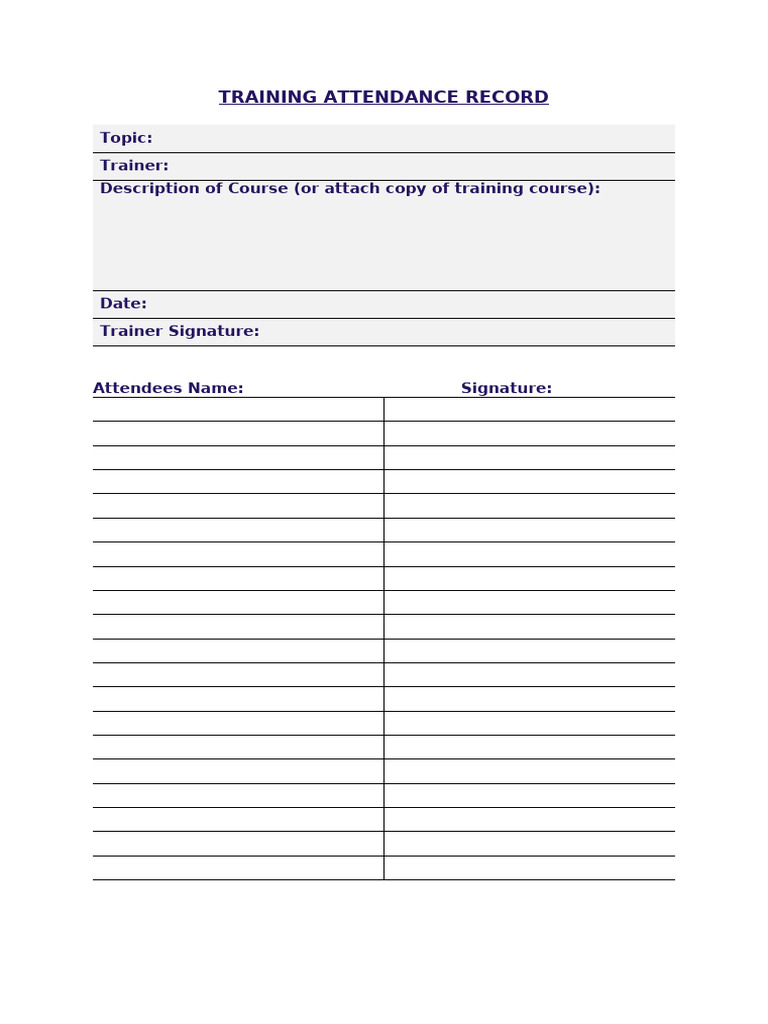 Employee Training Attendance Record Template | PDF