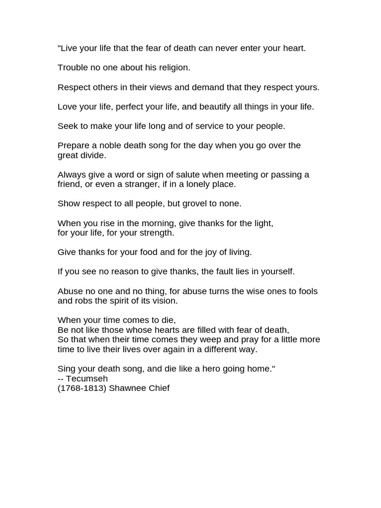 Live Your Life That The Fear of Death Can Never Enter Your Heart | PDF